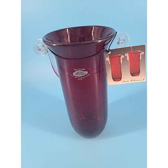 BLENKO | Accents | Blenko Millennium Ii Ruby Red Glass Vase Applied ...